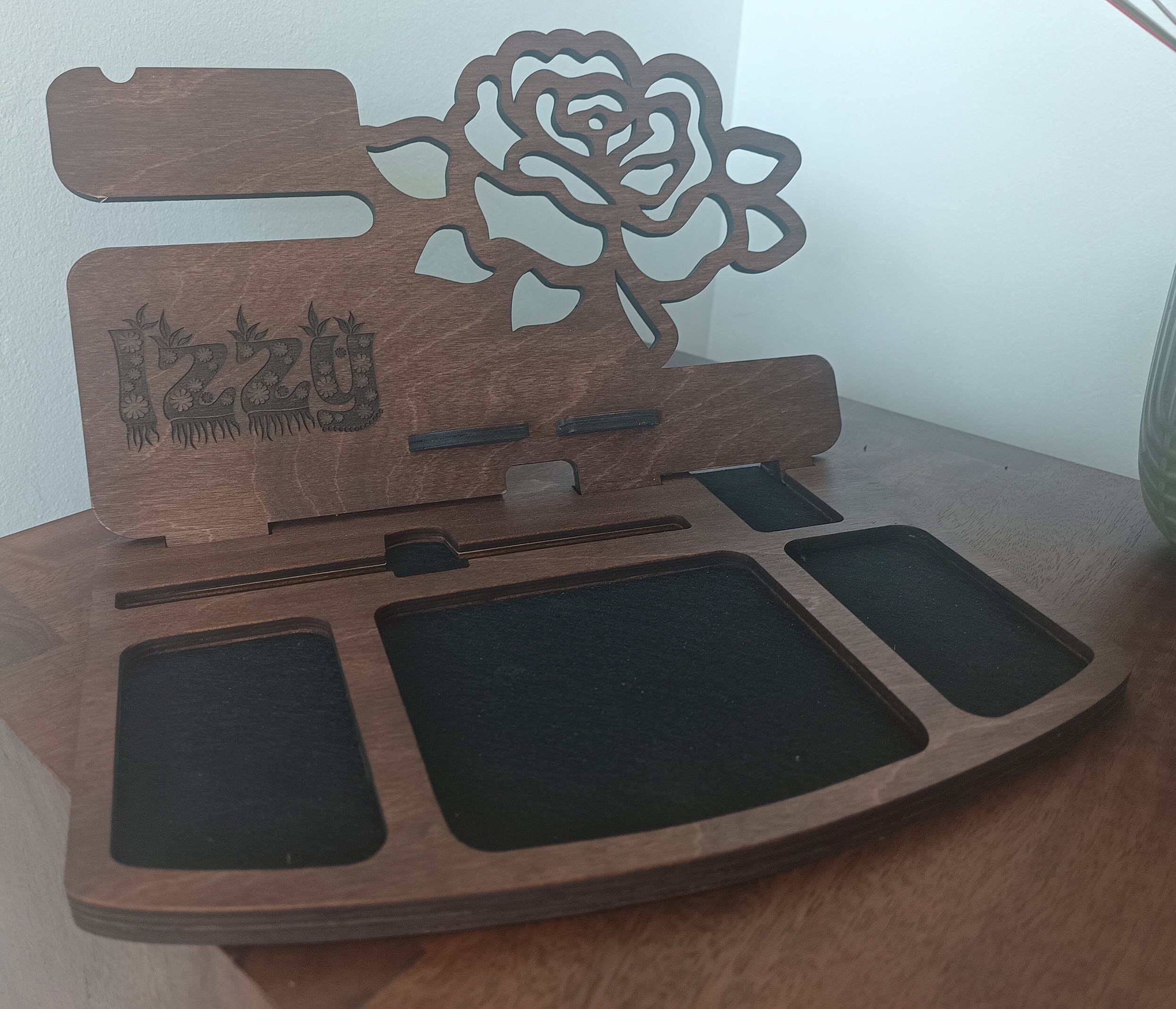 Personalised Rose Design Wooden Desktop Organiser Docking Station ...