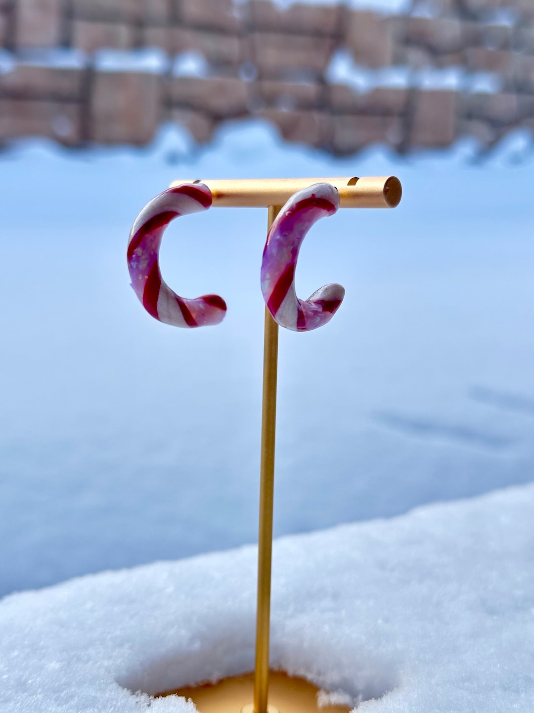 Red Candy Cane Hoop Earrings / Polymer Clay Candy Canes / Holiday ...