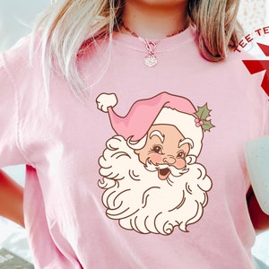 Pink Santa Hat Shirt, Comfort Colors Vintage Santa Shirt, Retro Pink ...