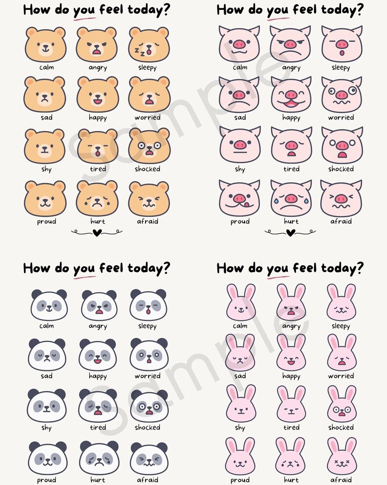 Kids Emotions Chart: Animal Feelings Poster, Social Emotional Learning ...