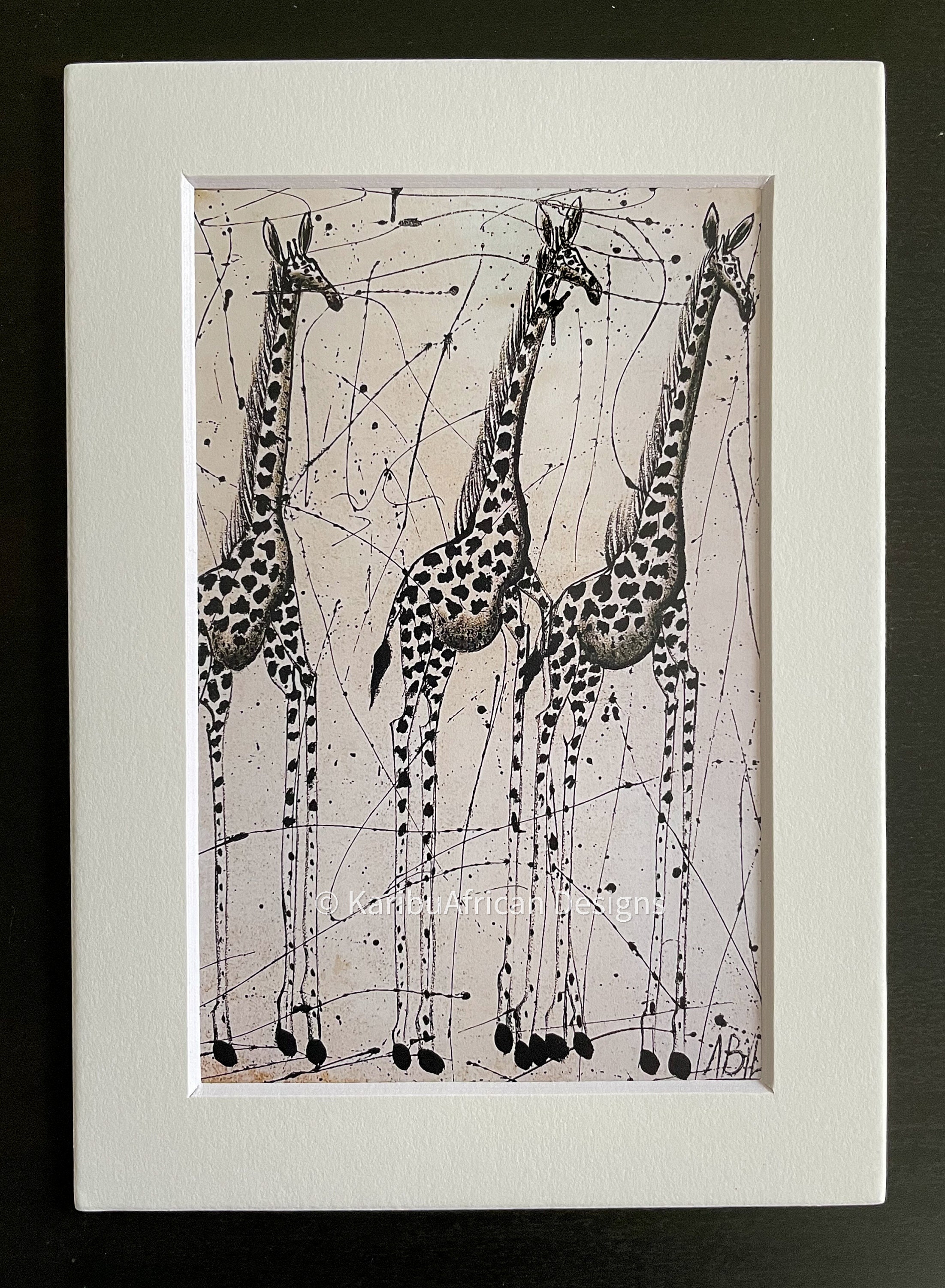 African Giraffe Matted Art Print Beautiful Tanzanian Street Art ...
