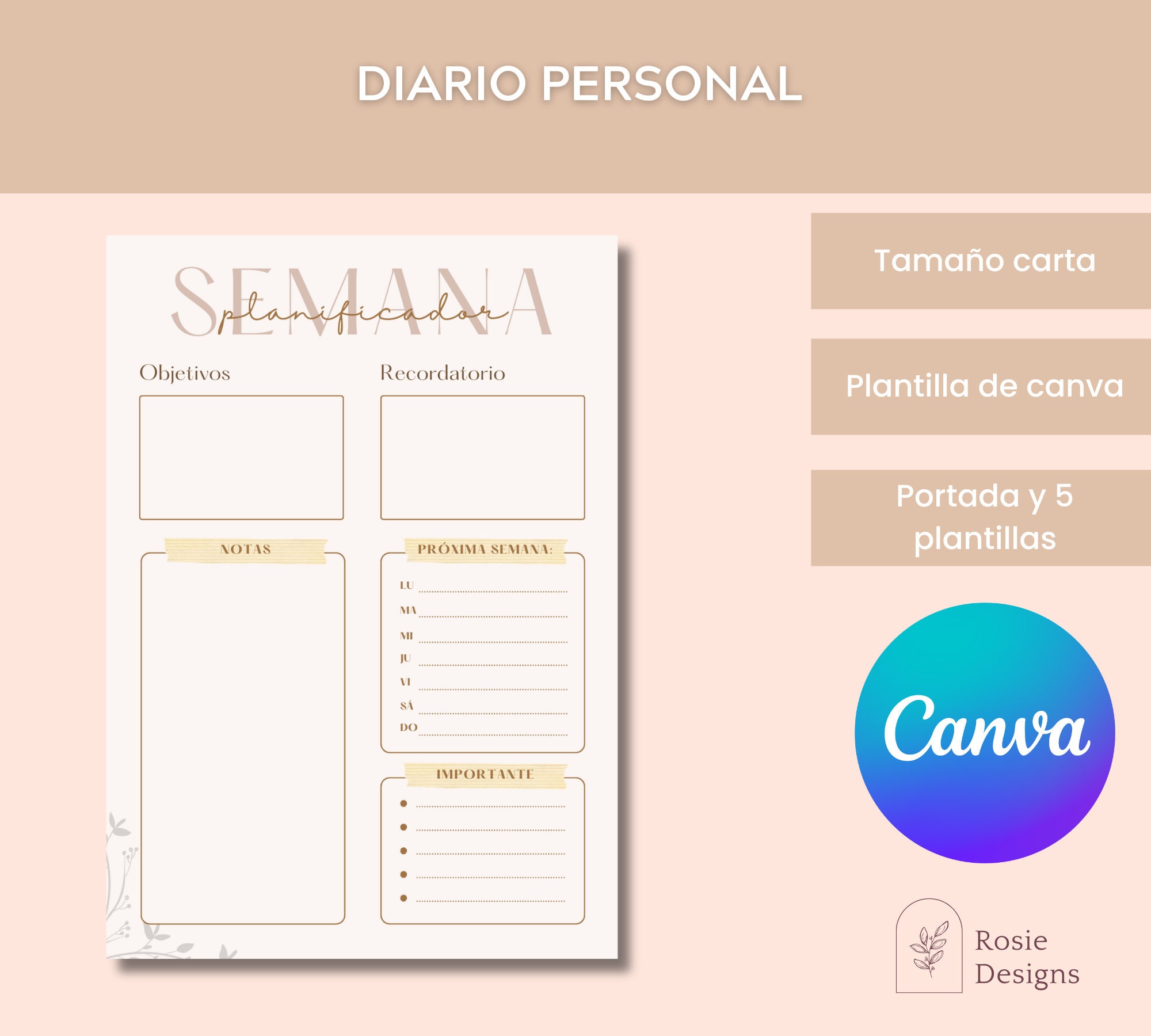 Diario Personal Deluxe - Plantilla Para Organización Del Día Y ...