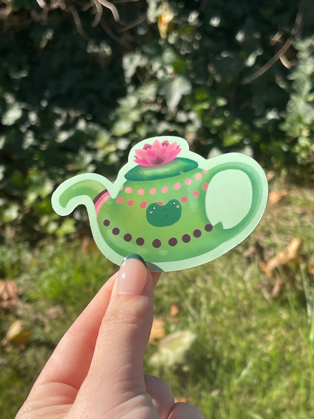 Frog Teapot Sticker // Frog Art Sticker 3.5 in X 2 in // Toadstool ...