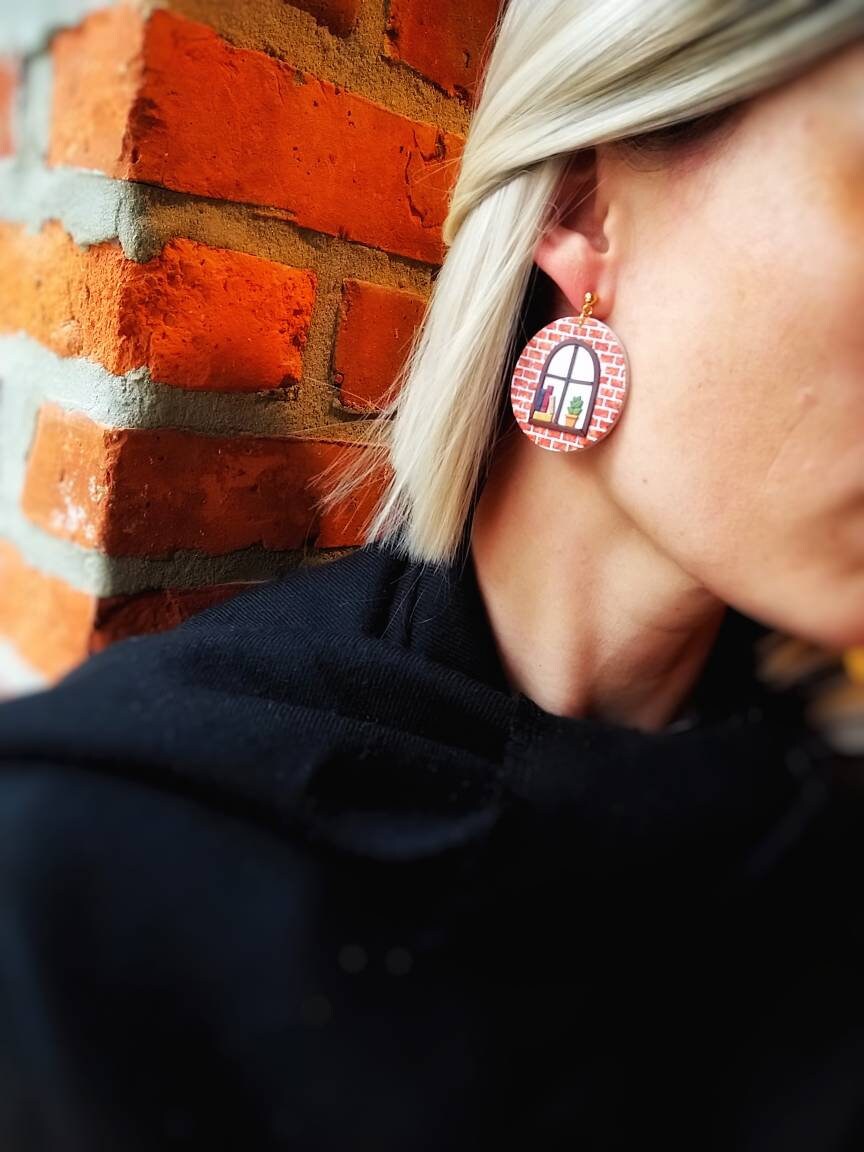 Window Gazing Little Red Brick Window Earrings Featuring - Etsy