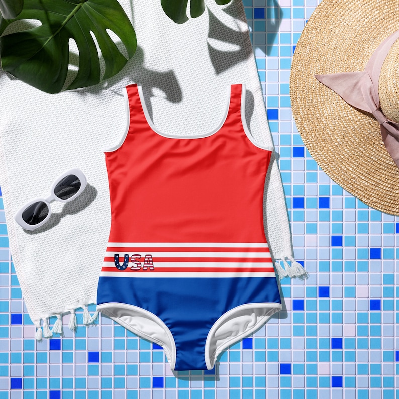 USA Youth Swimwear Girls One Piece Bathing Suit America Swimsuit Girls ...
