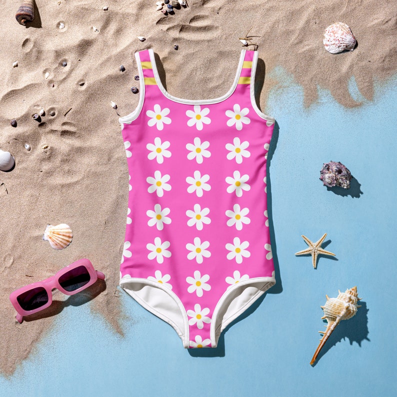 Big Daisy Girls Pink One Piece Bathing Suit Pink Kids Swimsuit Daisy ...