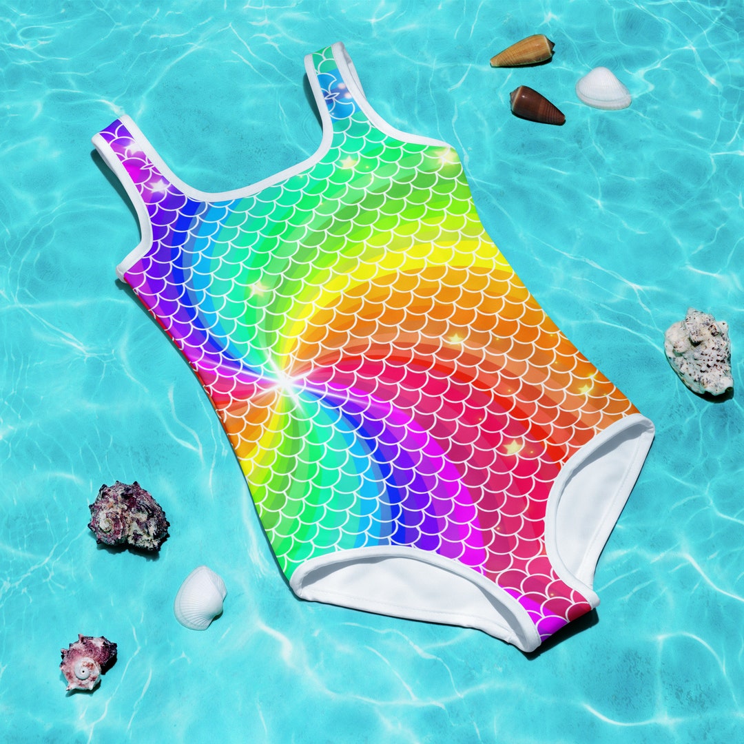 Sparkle Rainbow Bathing Suit Girls Swimsuit One Piece Bathing Suit ...