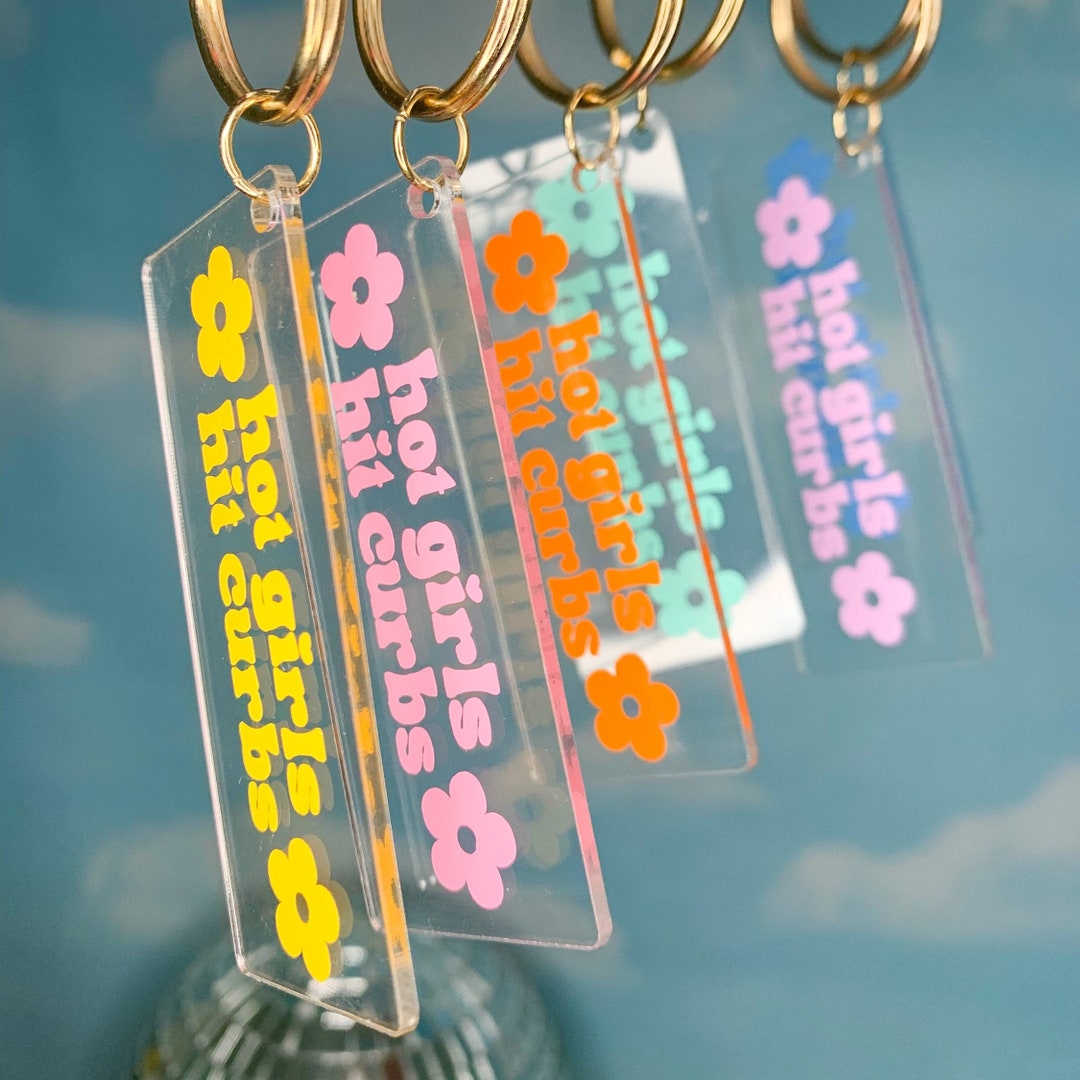 Hot Girls Hit Curbs Keychain for Friend, Aesthetic Keychain Retro Key ...