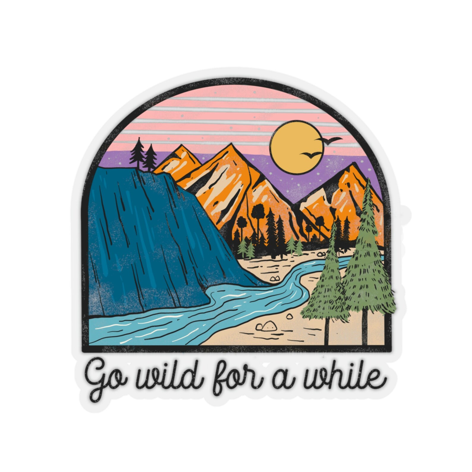 Water Bottle Sticker - Go Wild - Adventure - Mountain Scene - Etsy