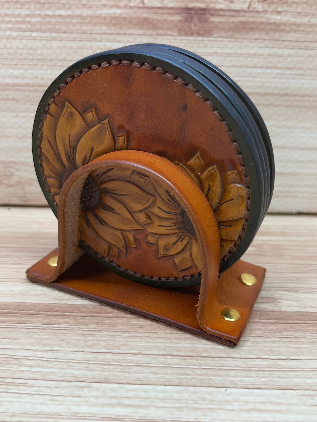 Hand Tooled, Hand Painted Leather Coaster Sets - Etsy