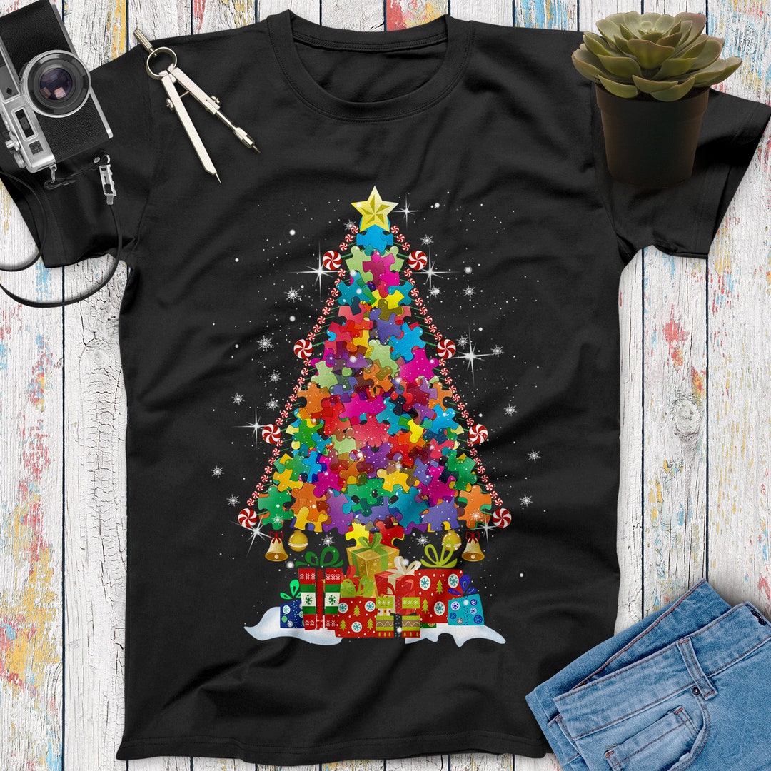 Autism Awareness Puzzle Piece Christmas Tree T Shirt, Kindness Shirt ...