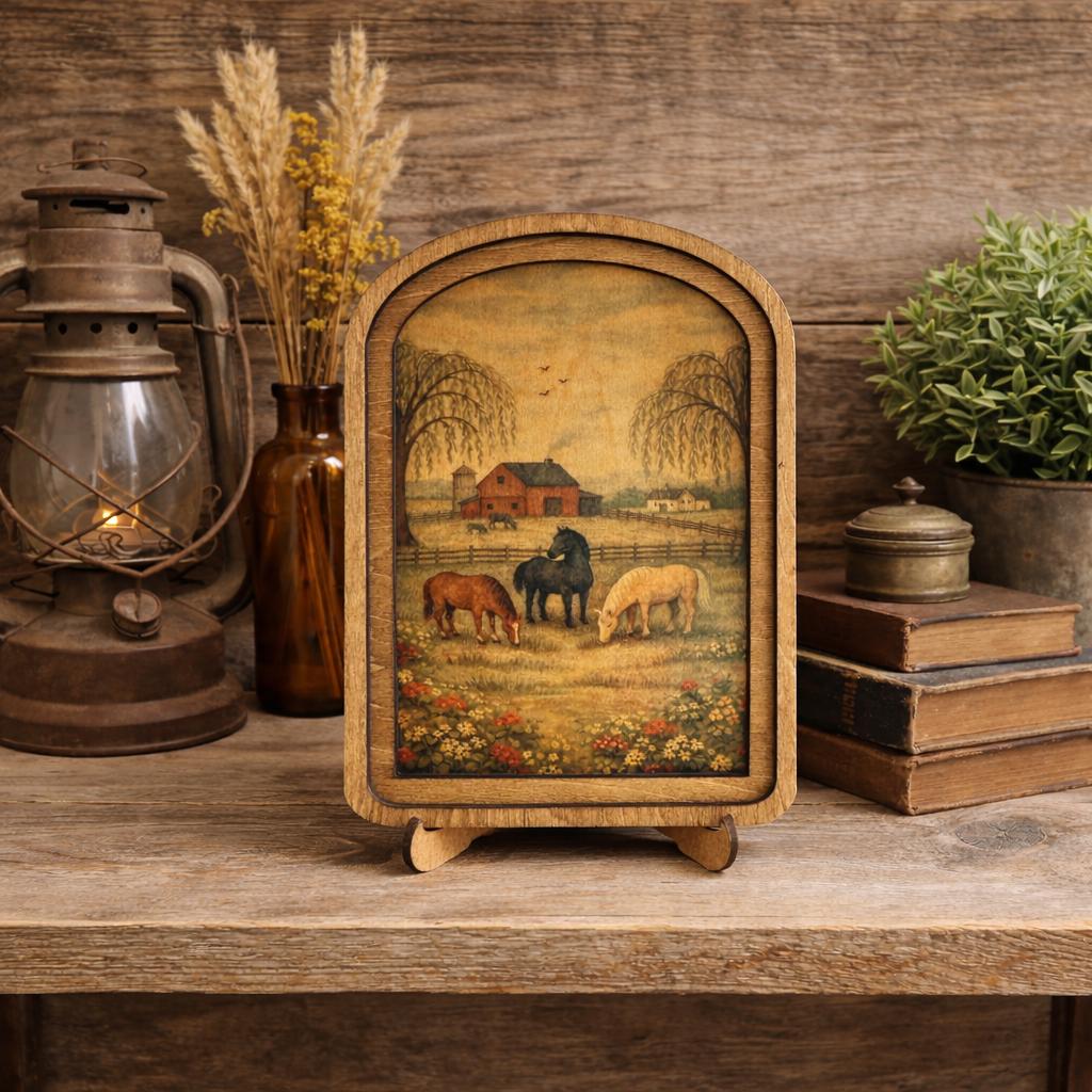 Primitive Pastoral Horse Shelf Sitter, Rustic Farmhouse Wood Decor ...