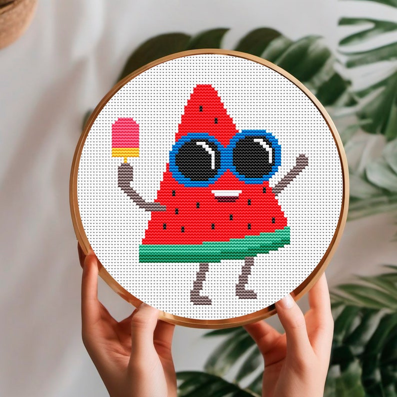 Watermelon Cross Stitch Pattern, Summer Cross Stitch PDF, Funny Cross Stitch Chart, Fruits Cross ...