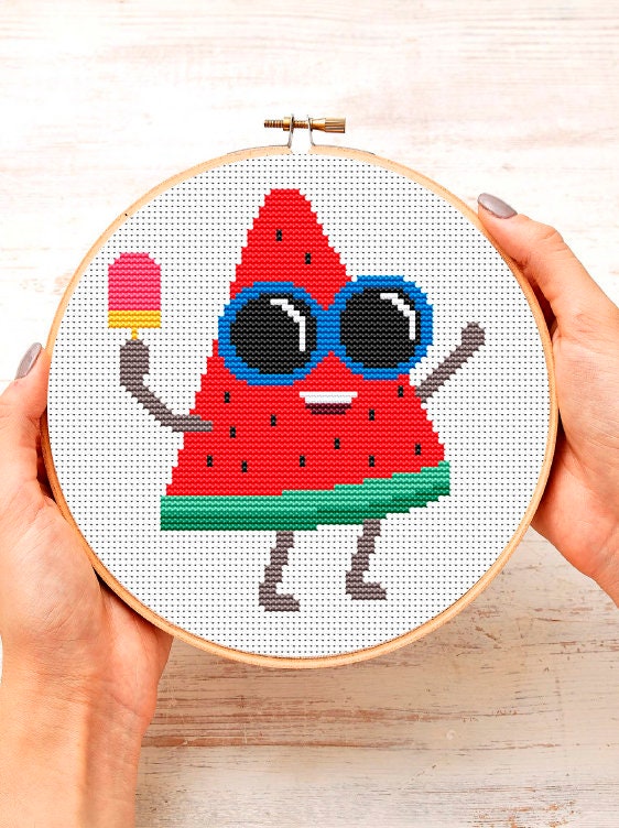 Watermelon Cross Stitch Pattern, Summer Cross Stitch PDF, Funny Cross ...