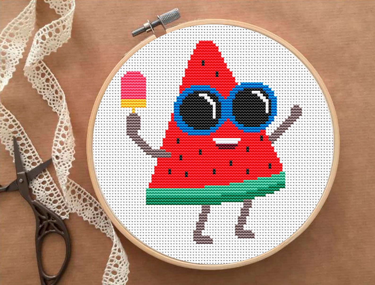 Watermelon Cross Stitch Pattern, Summer Cross Stitch PDF, Funny Cross ...