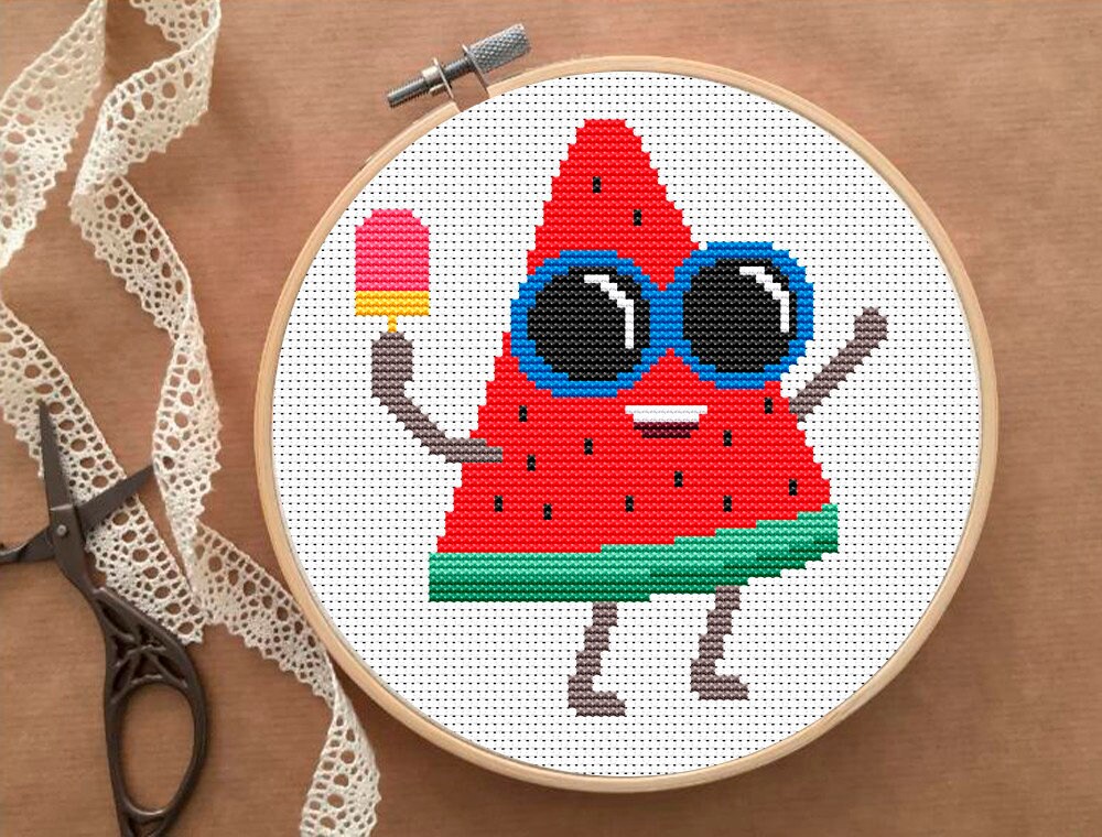 Watermelon Cross Stitch Pattern, Summer Cross Stitch PDF, Funny Cross ...