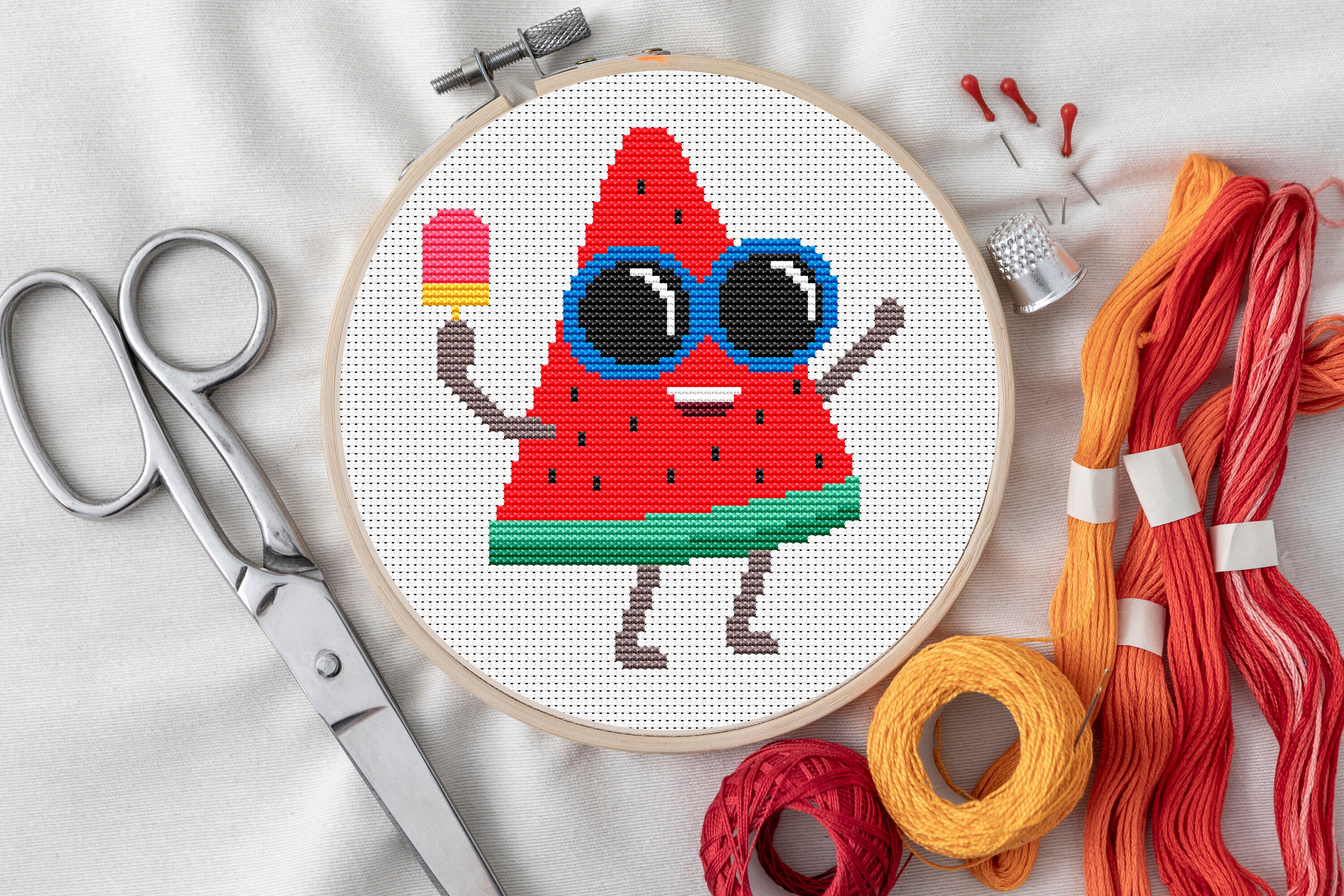 Watermelon Cross Stitch Pattern, Summer Cross Stitch PDF, Funny Cross ...
