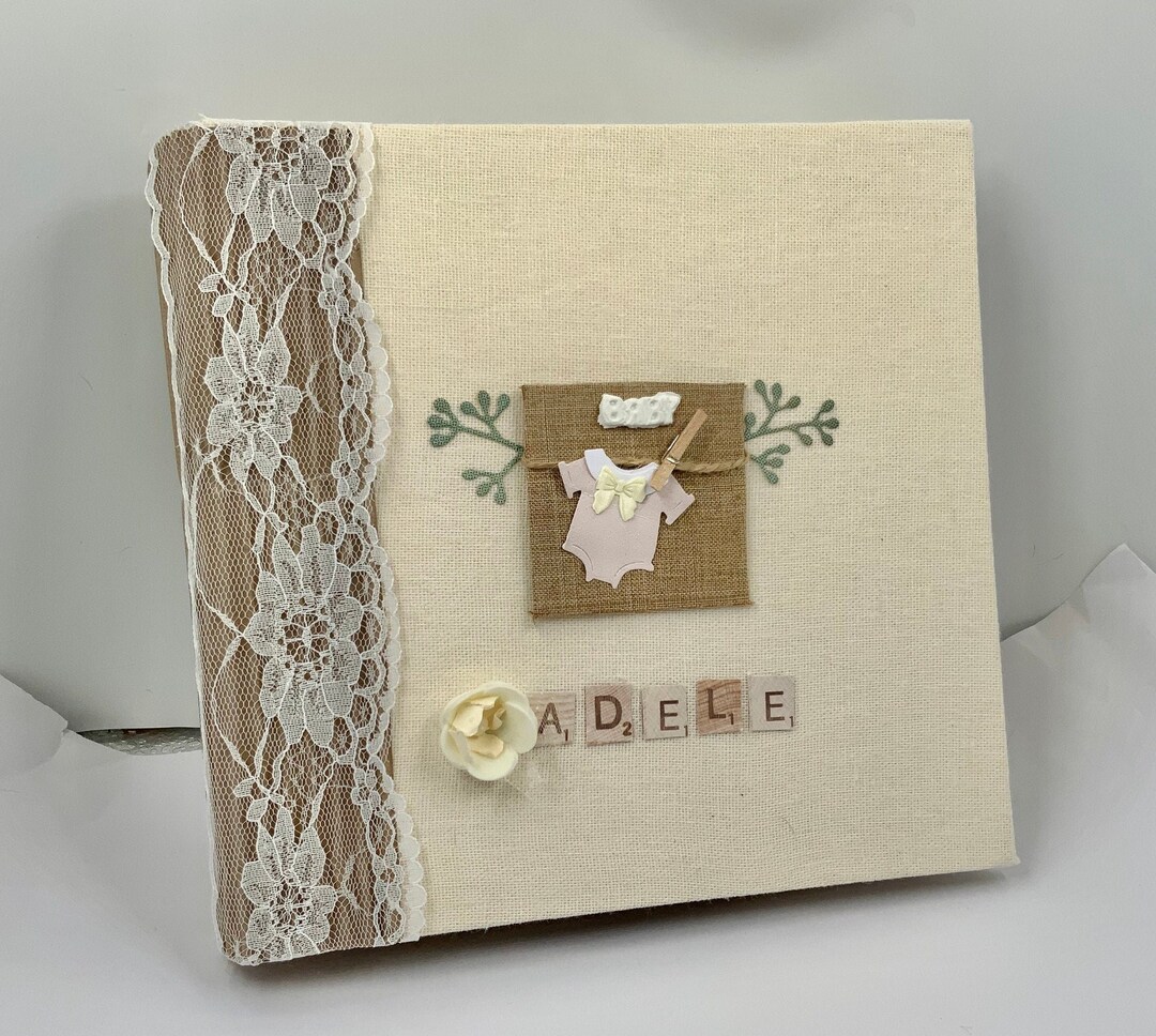 Birth Photo Album in Natural Linen and Ivory Tones for Girls or Boys ...