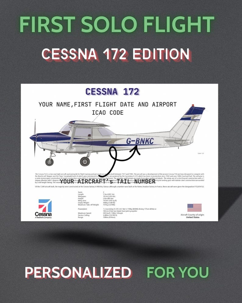Personalized Cessna 172 First Flight Poster: Aviation Decor (digital ...