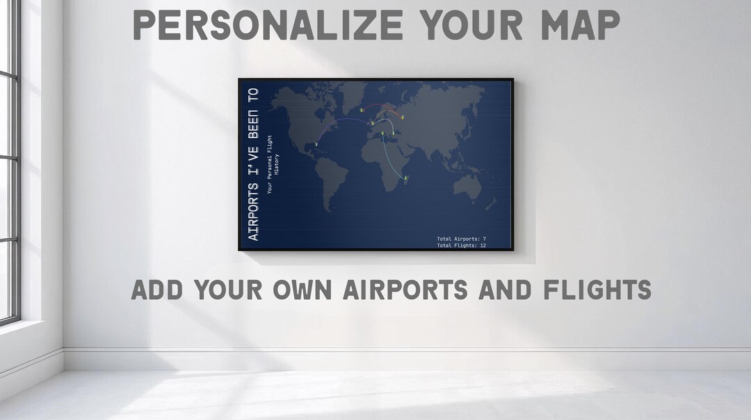Personalized Airports Visited Map: Custom Pilot Flight Tracker (digital ...