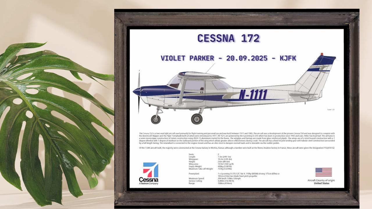 Personalized Cessna 172 First Flight Poster: Aviation Decor (digital ...