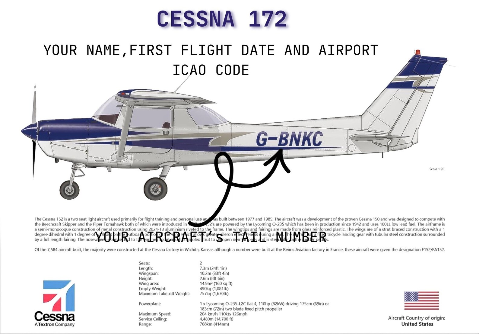 Personalized Cessna 172 First Flight Poster: Aviation Decor (digital ...