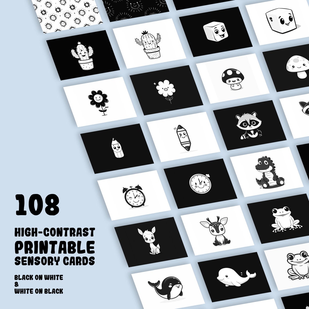 108 Printable Montessori Sensory High Contrast Baby Cards Bundle ...