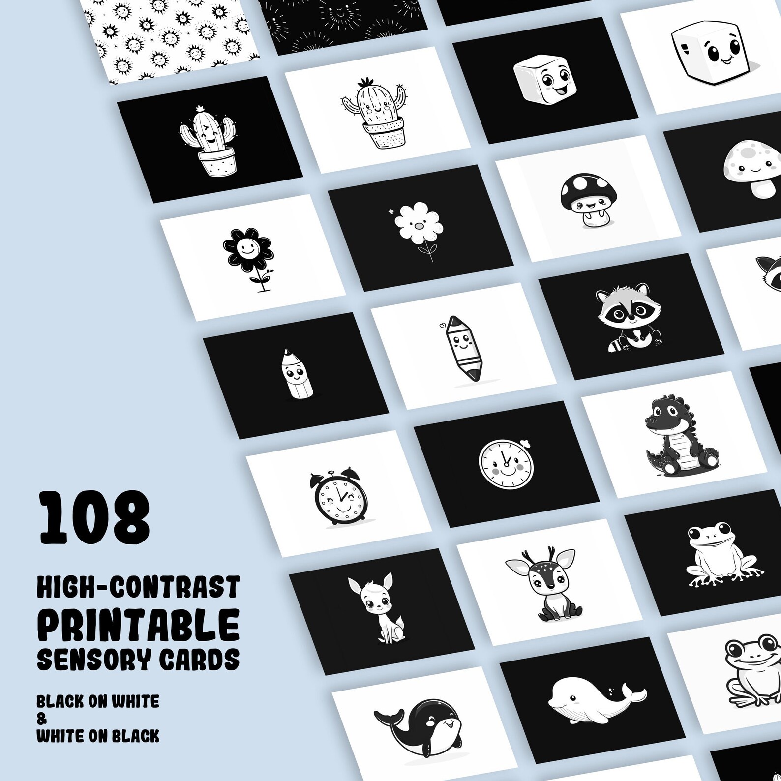 108 Printable Montessori Sensory High Contrast Baby Cards Bundle ...