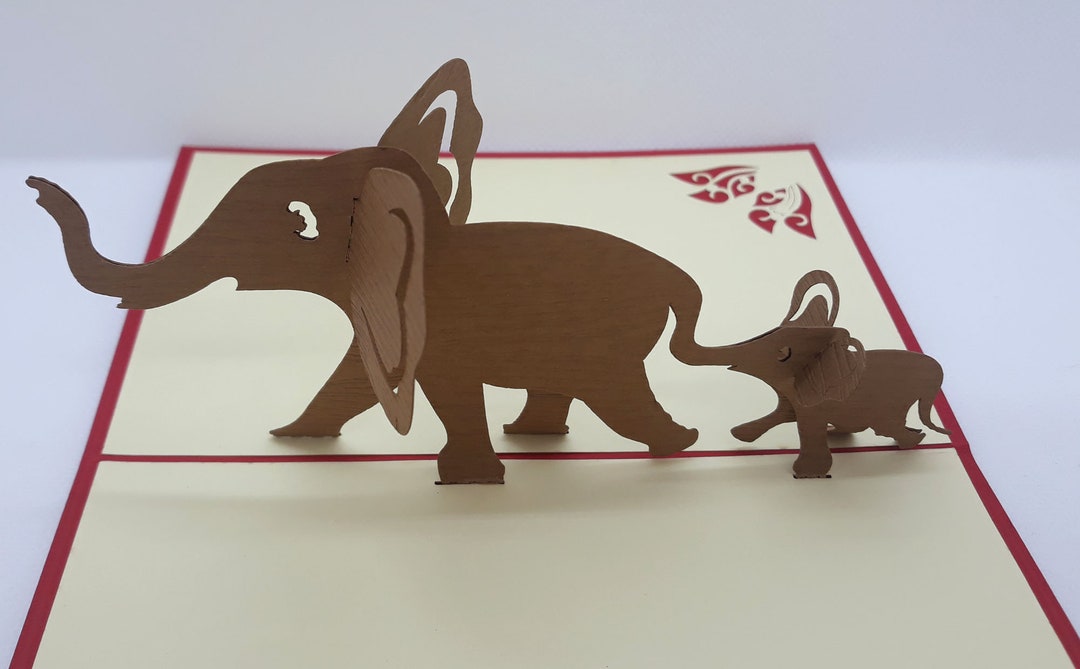 Original Pop-up Card of Mother Elephant With Her Baby, Customizable - Etsy