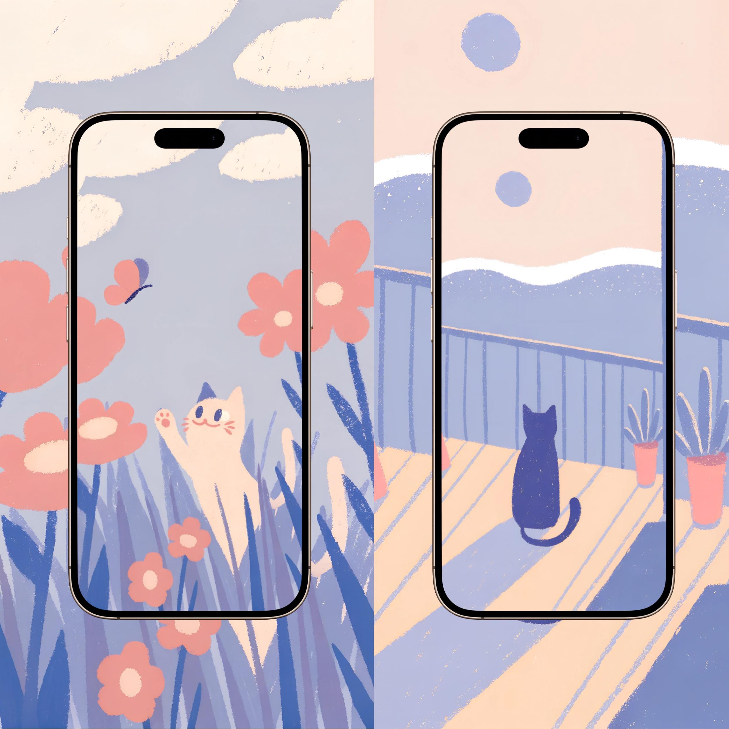 10 Adorable Daily Cat-themed Digital Phone Wallpaper Packs Hand-drawn ...