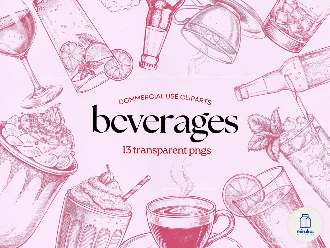 13 Hand-drawn Style Beverages Illustration Antique Etched Retro ...