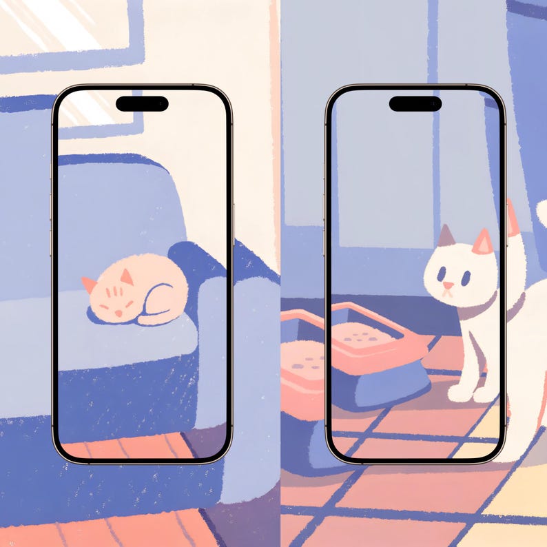 10 Adorable Daily Cat-themed Digital Phone Wallpaper Packs Hand-drawn ...