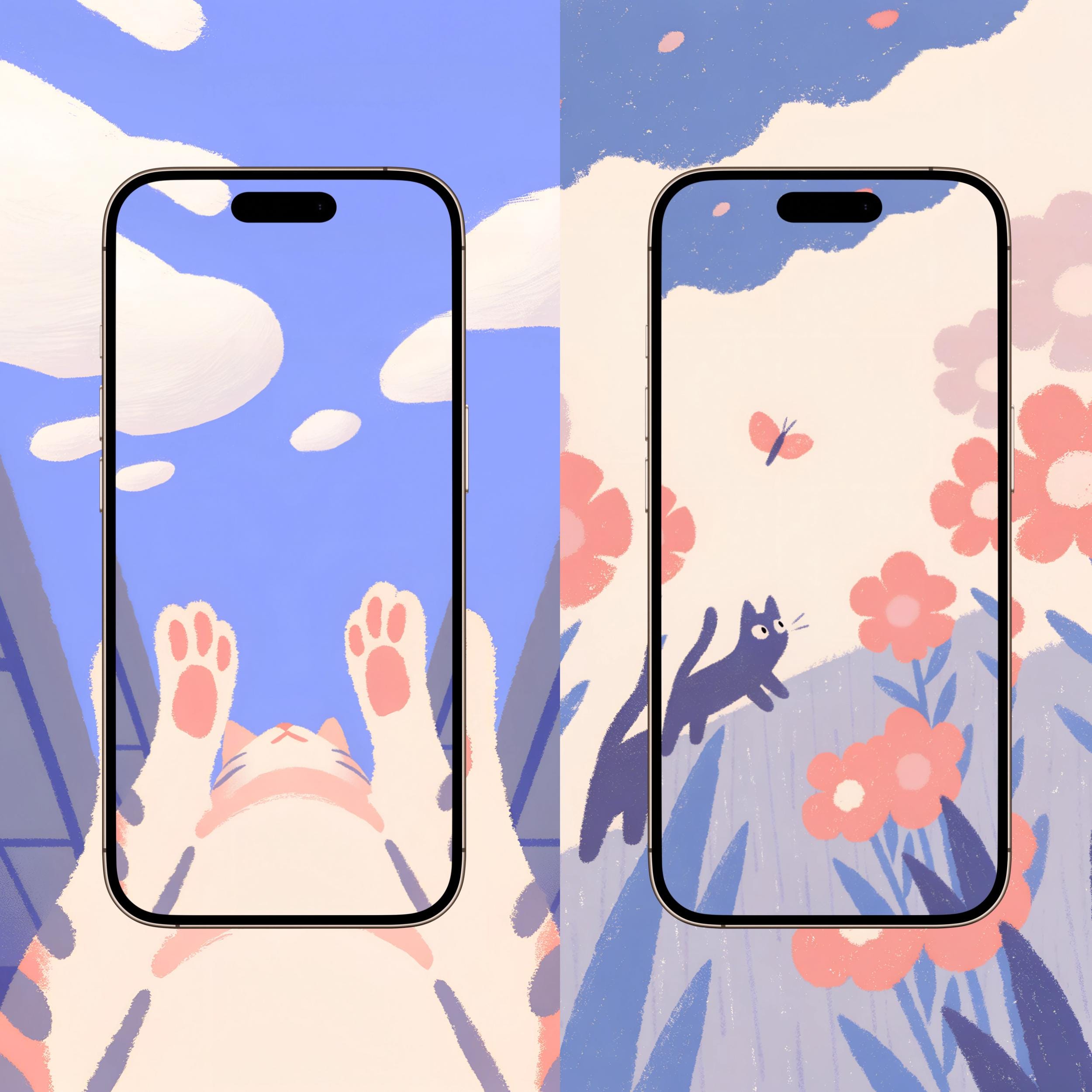 10 Adorable Daily Cat-themed Digital Phone Wallpaper Packs Hand-drawn ...
