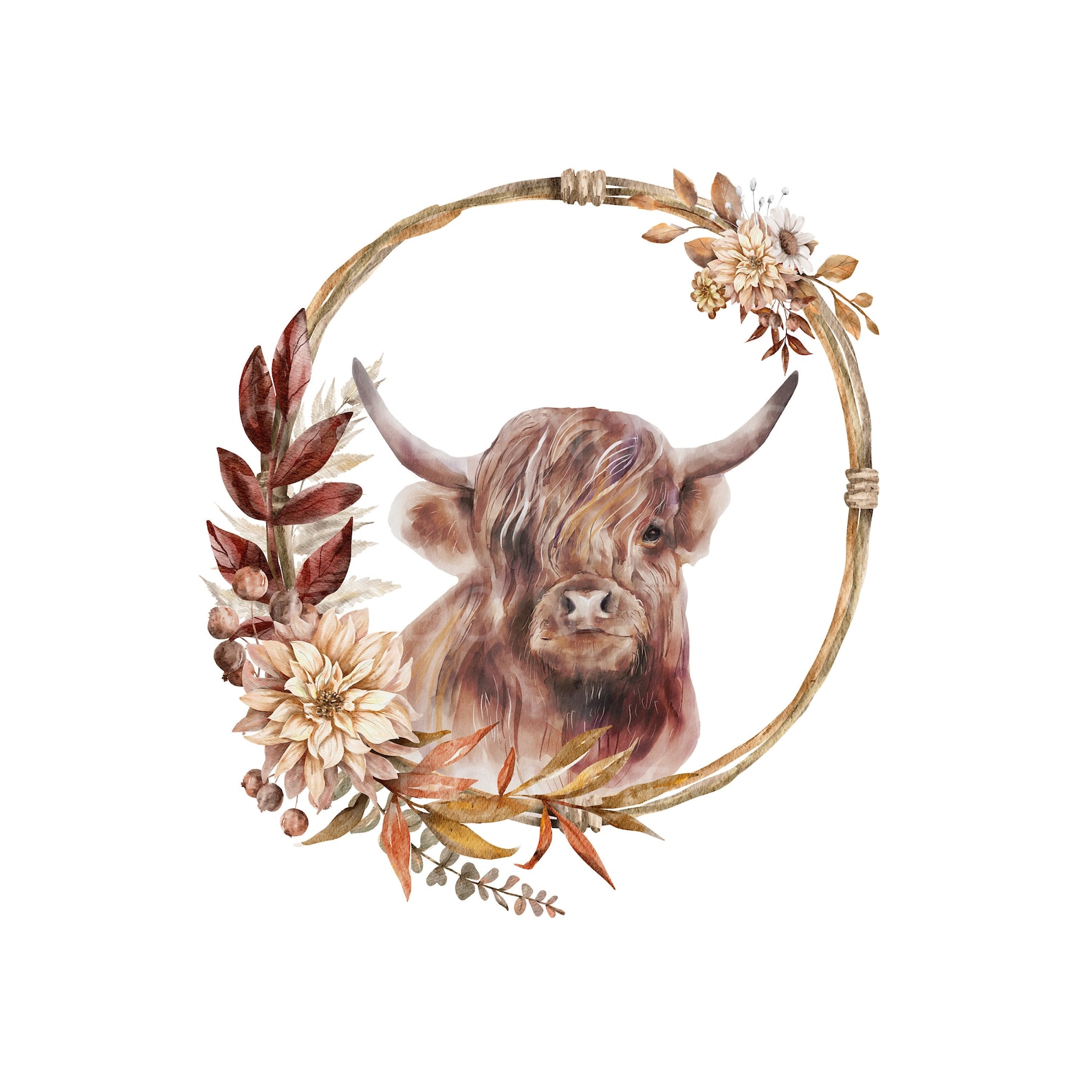 Highland Cow Boho Floral Western Framed Sublimation Transfer - Etsy