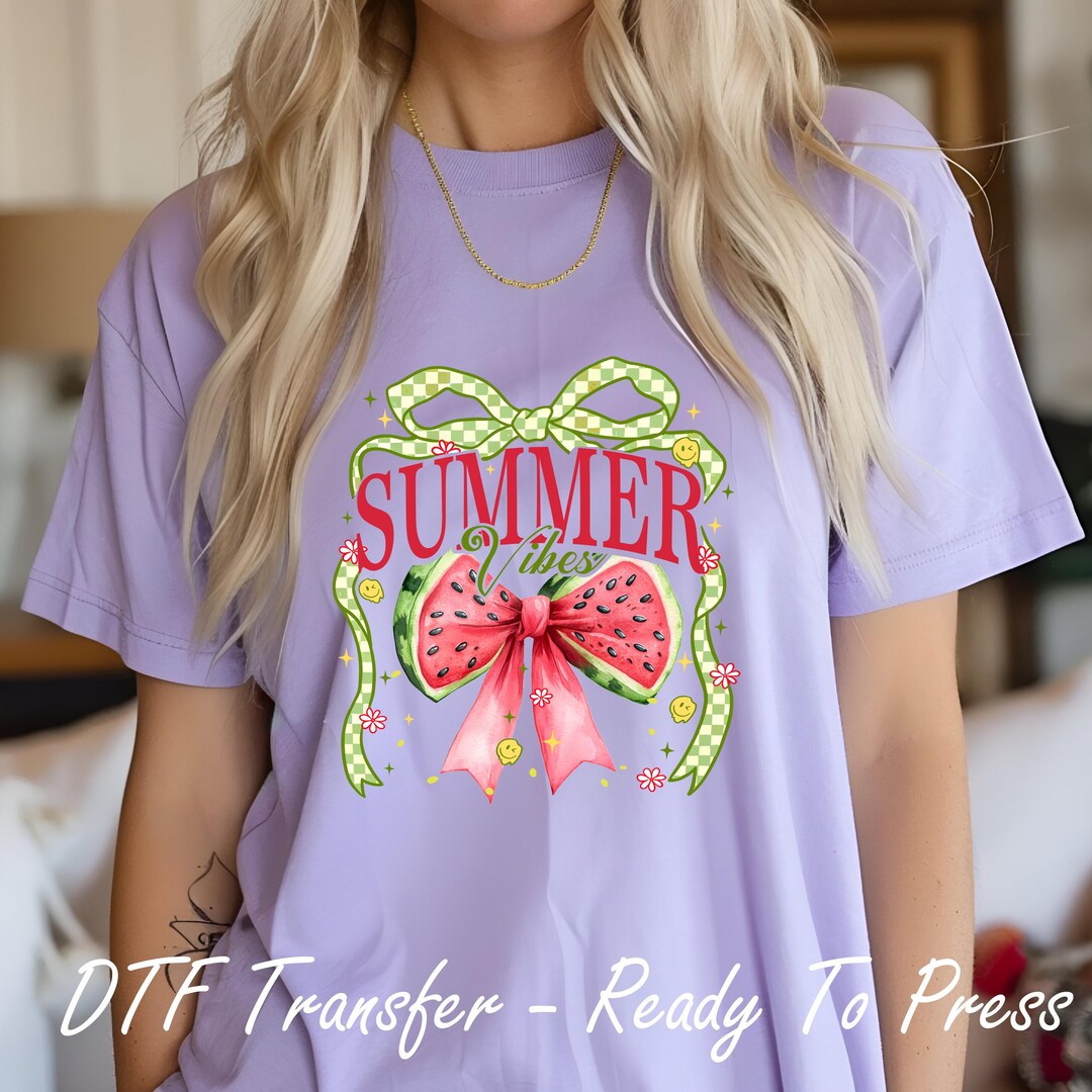 Summer Vibes Watermelon Green Checker Print Coquette Dtf Ready to Press ...