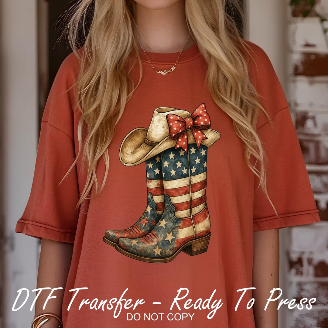 Patriotic Western Cowboy Boots Coquette Bow Flag Boots Dtf Ready to ...