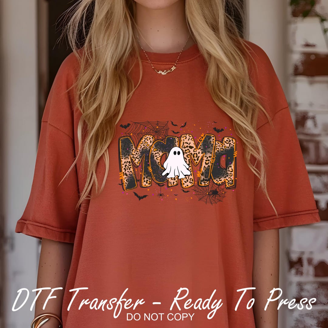 Halloween Mama Leopard Print Ghosts Spider Webs Dtf Ready to Press ...