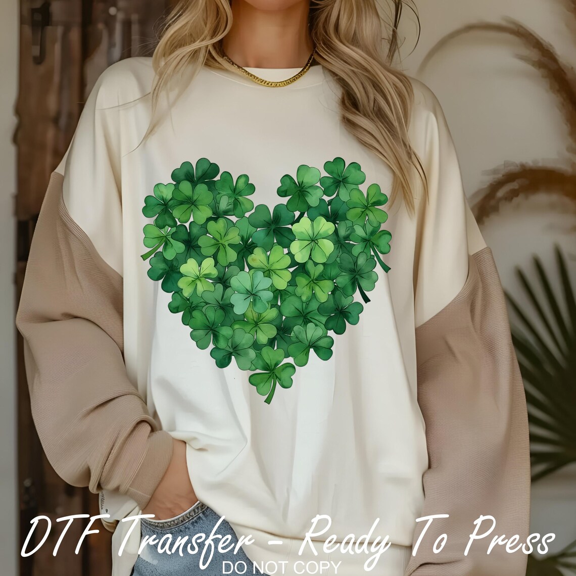 Four Leaf Clover Heart Dtf Ready to Press Shirt Transfer Full Color ...