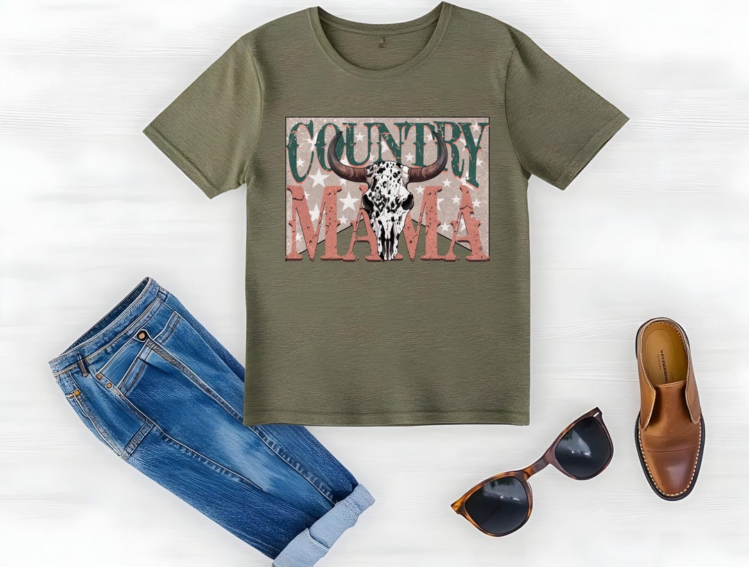READY TO PRESS County Mama Bull Skull Western Mama Cute Trendy Mama Dtf ...