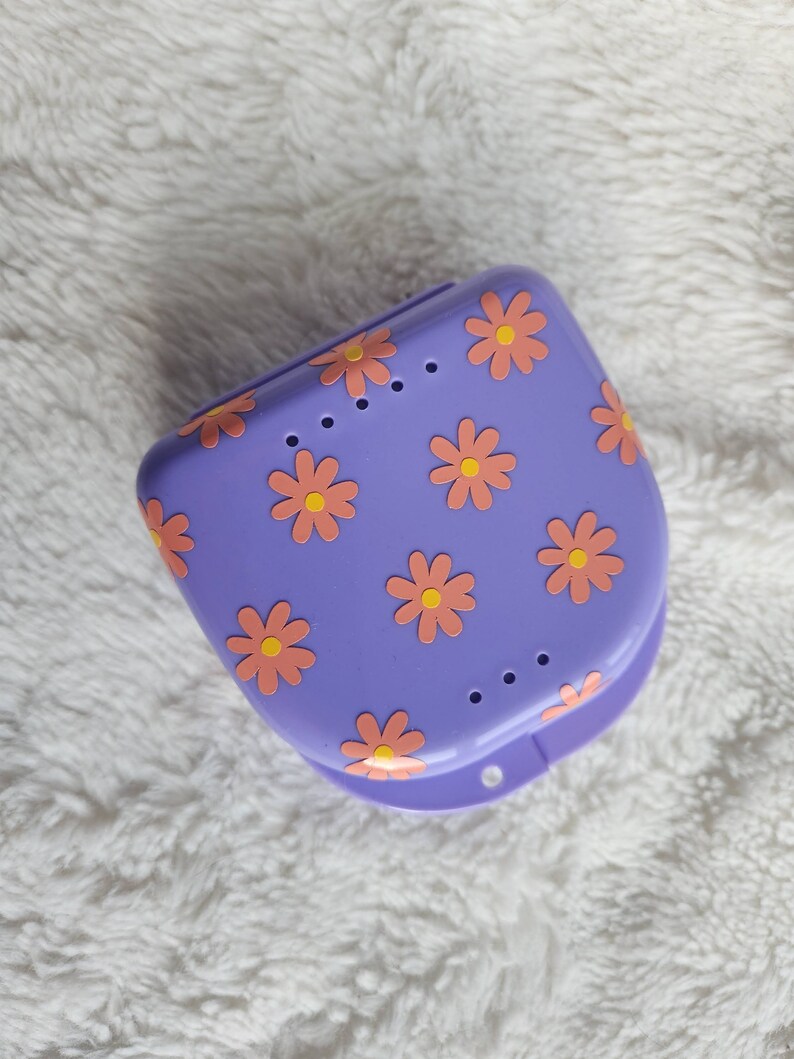 Invisalign Retainer Aligner Case With Mirror Cute Design Purple Flowers ...