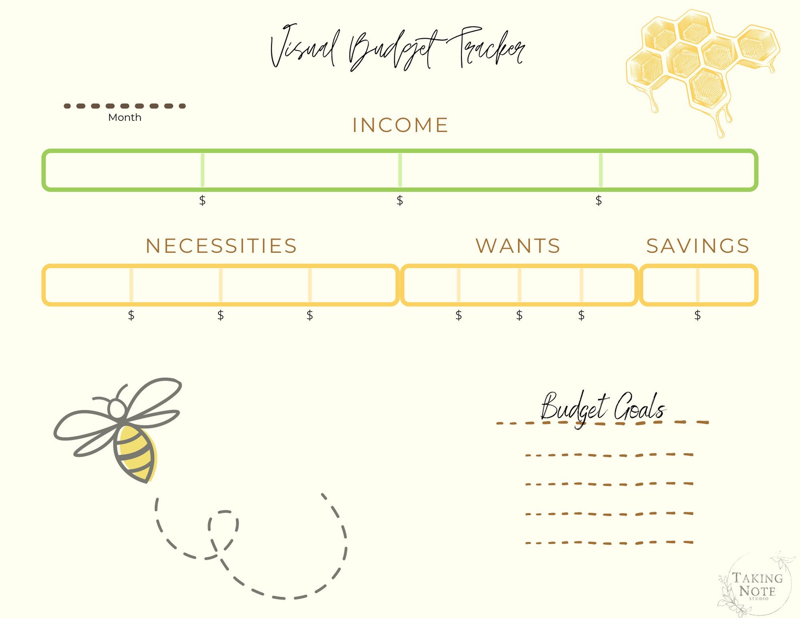 Visual Budget Tracker, Bee Aesthetic, Honey, Budget, Cottagecore ...