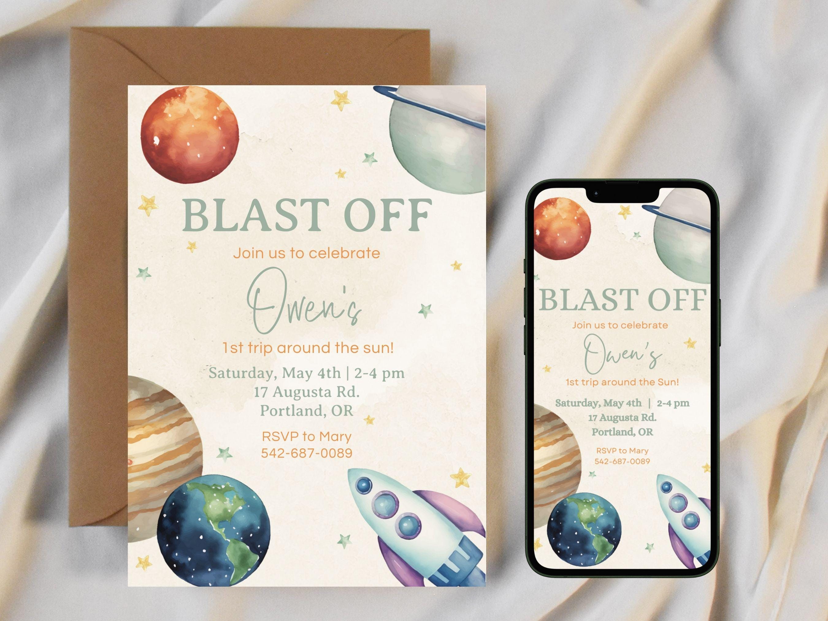 Outer Space Editable Birthday Party Invitation Template, Planet Space ...
