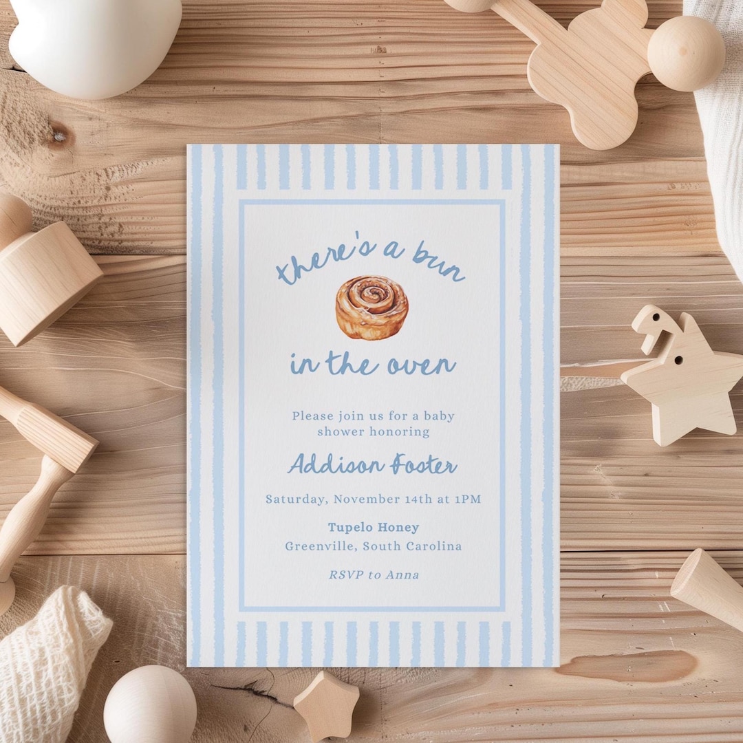 Blue Bun in the Oven Baby Shower Invitation Template, Baby Boy Hand ...