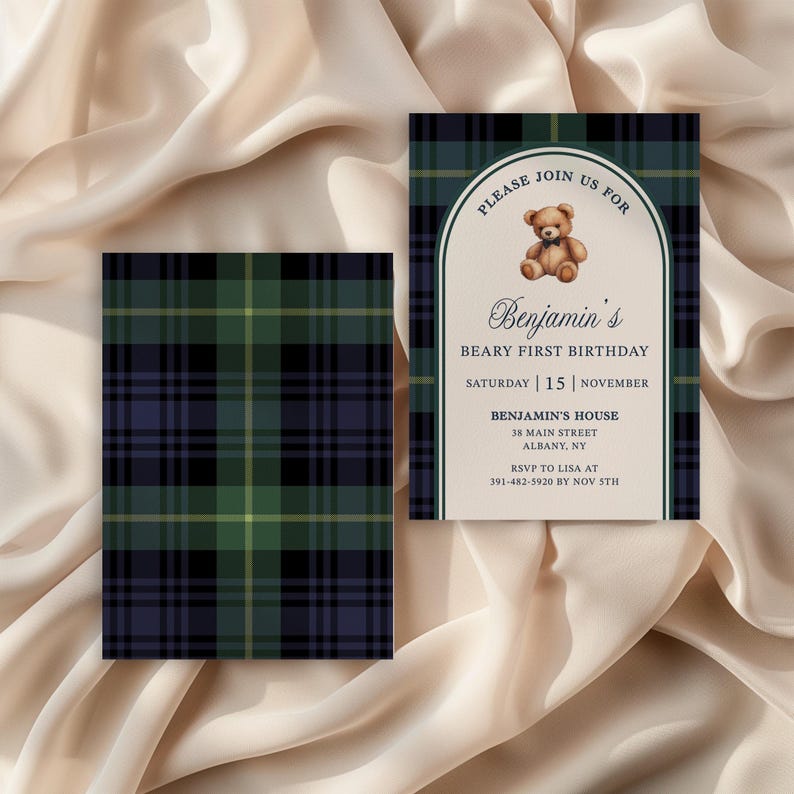 Plaid Beary First Birthday Bundle, DIY Preppy 1st Birthday Decor ...