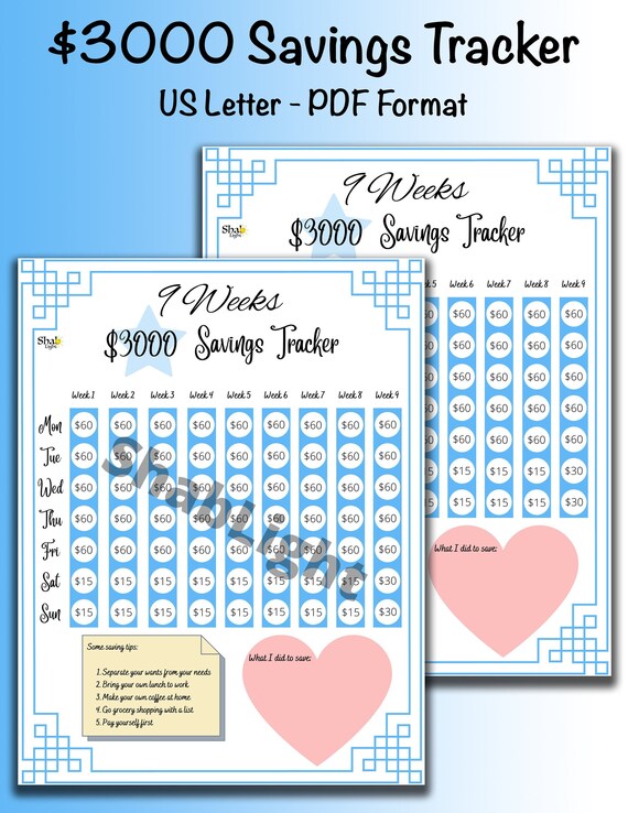 9 Weeks 3000 Dollars Savings Tracker Budget Management | Etsy