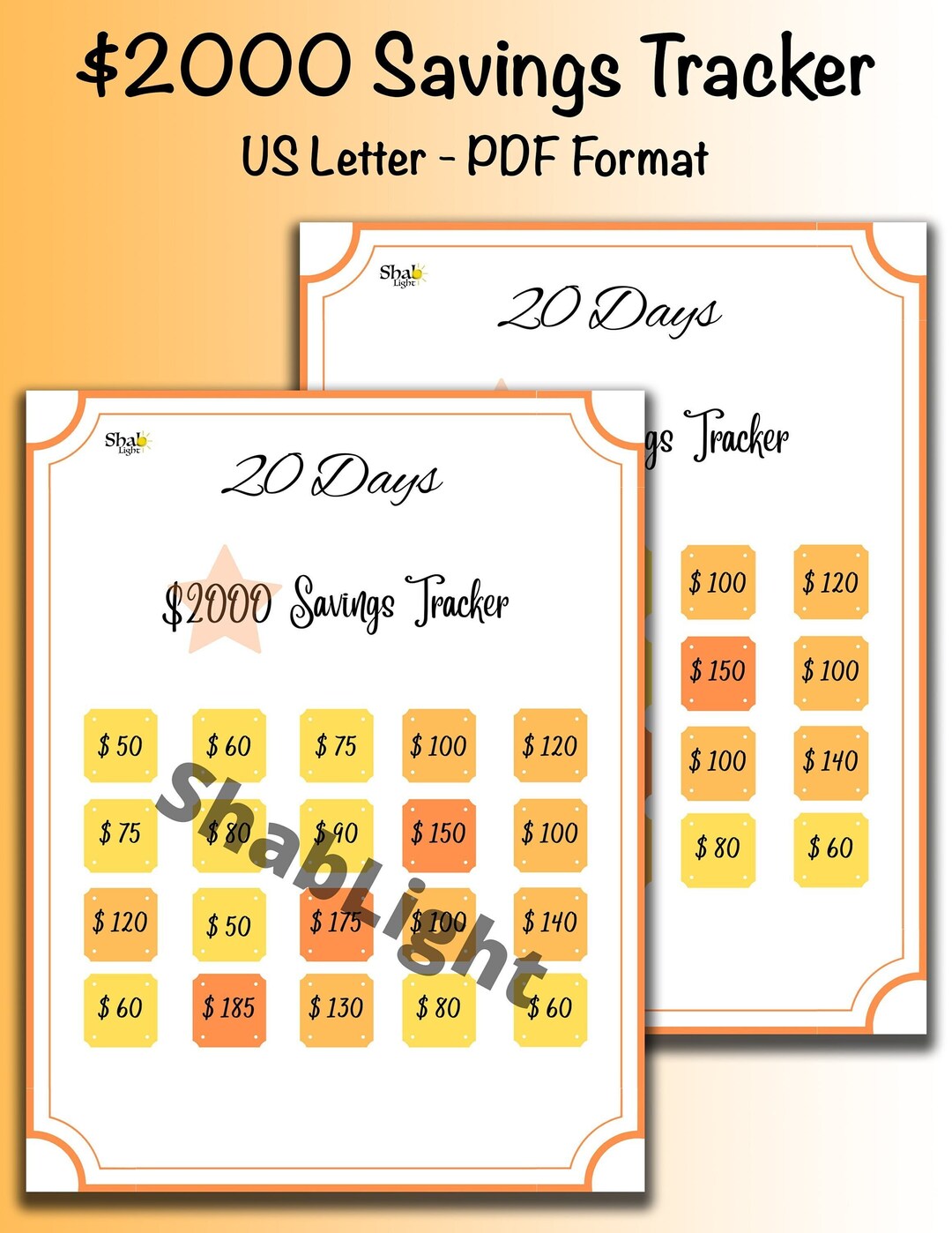 20 Days, 2000 Dollars Savings Tracker | Budget Management | Easy Fun ...