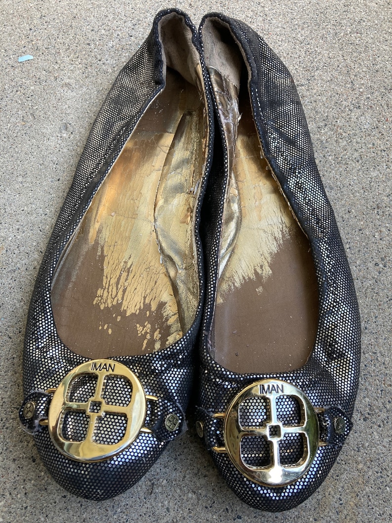 Well Worn Used Peeling Trashed Womens Flats Shoes Black Gold - Etsy