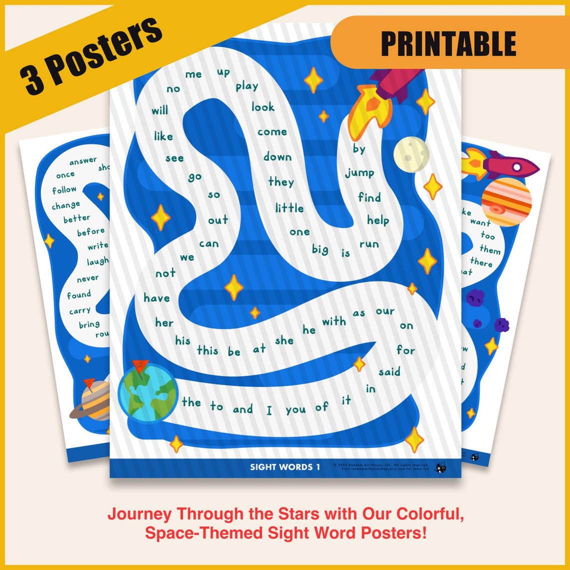 Sight Words Posters Printable | 132 Words | Space Themed | Pre-k ...