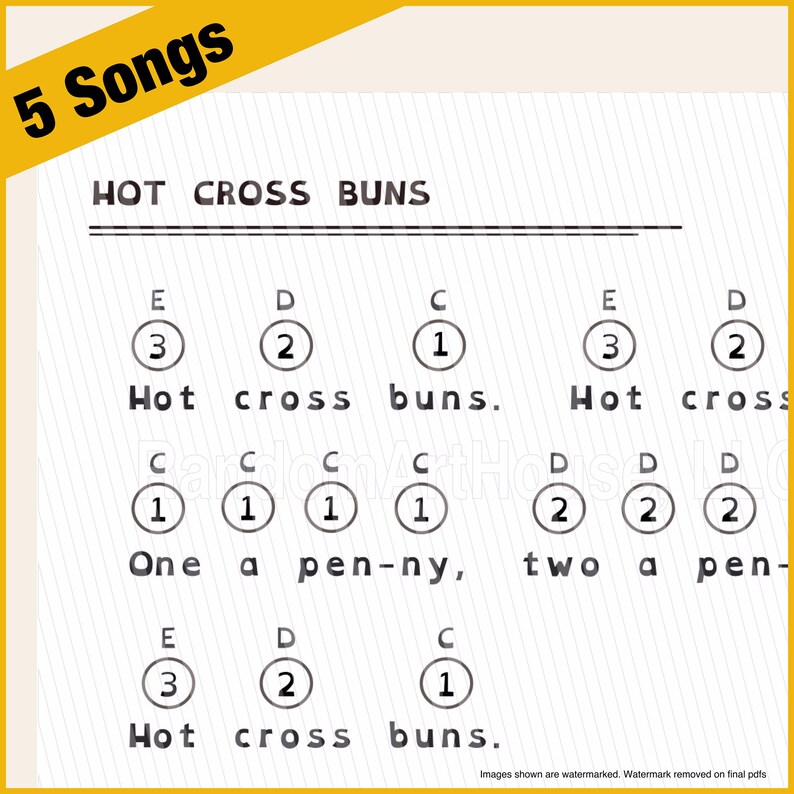5 Beginner Kids Songs Vol 1 Color-coded, Numbered or Black and White ...