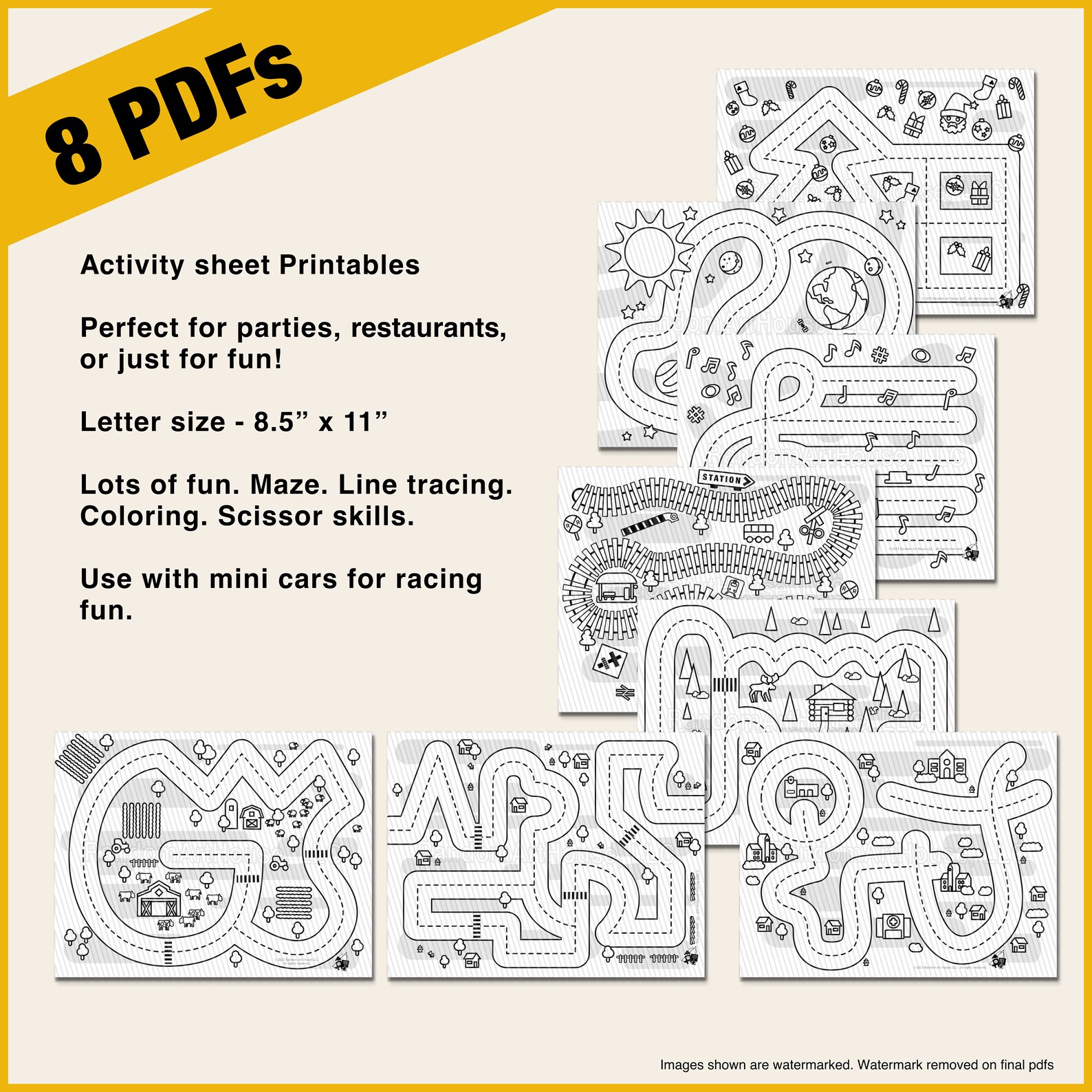 Toddler Activity Printable Sheets Set of 8 | Maze, Coloring, Scissors ...